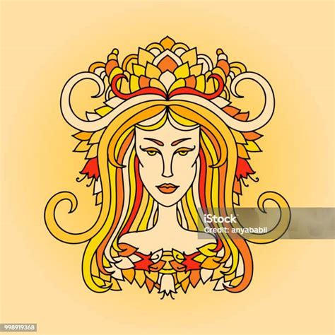 양자리 여자 초상화입니다 화재의 조디악 기호입니다 간단한 오렌지 벡터 일러스트입니다 그리기에 대한 스톡 벡터 아트 및 기타 이미지 그리기 꽃 식물 낙서 드로잉