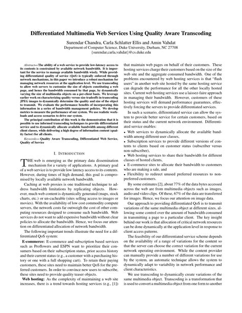 Pdf Differentiated Multimedia Web Services Using Quality Aware Transcoding