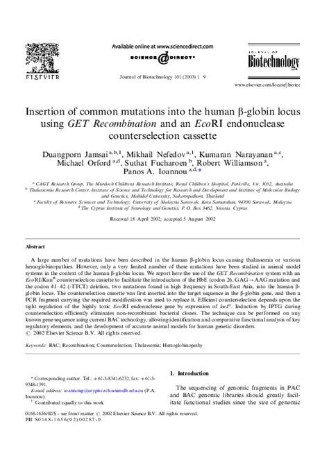 Pdf Targeted Modification Of A Human β Globin Locus Bac Clone Using