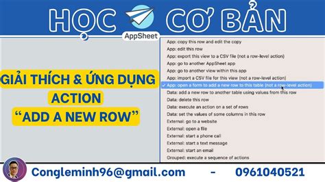 [appsheet 15] Giải Thích Và ứng Dụng Action Add A New Row Youtube