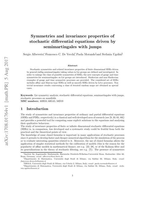 Pdf Symmetries And Invariance Properties Of Stochastic Differential
