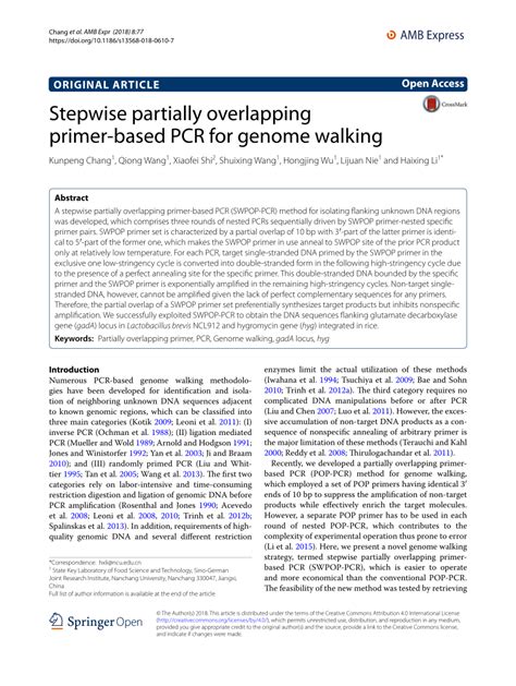 Pdf Stepwise Partially Overlapping Primer Based Pcr For Genome Walking