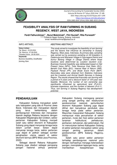 Pdf Feasibility Analysis Of Ram Farming In Subang Regency West Java Indonesia