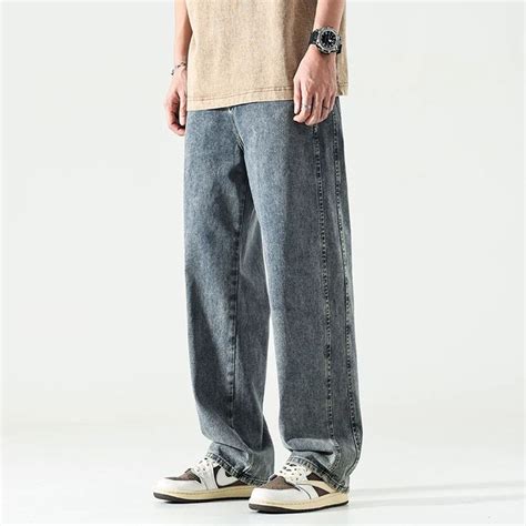 Riolio Baggy Jeans Men Oversize Pants Loose Fit Wide Leg Trousers For