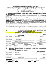 ASSIGN LOGIC REV FALL Docx Assignment For Philosophy Logic Categorical Syllogisms