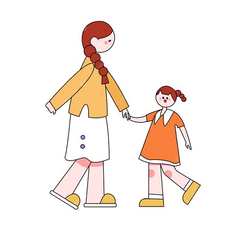 플랫 라인 스타일 어머니의 날 어머니와 딸이 손을 잡고 평평한 선 스타일 어버이날 Png 일러스트 및 Psd 이미지 무료 다운로드 Pngtree