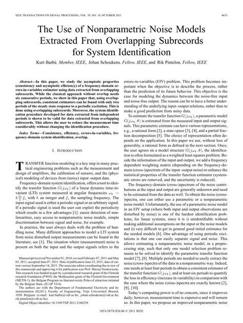 Pdf The Use Of Nonparametric Noise Models Extracted From Overlapping Subrecords For System