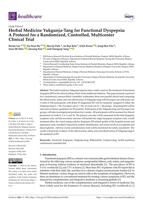 Pdf Herbal Medicine Yukgunja Tang For Functional Dyspepsia A