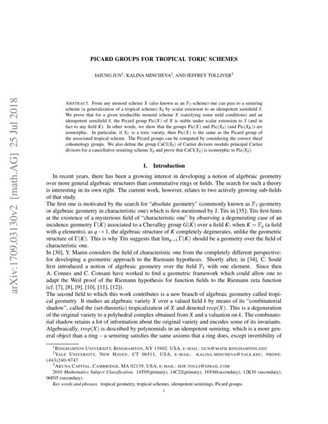 Pdf Picard Groups For Tropical Toric Schemes