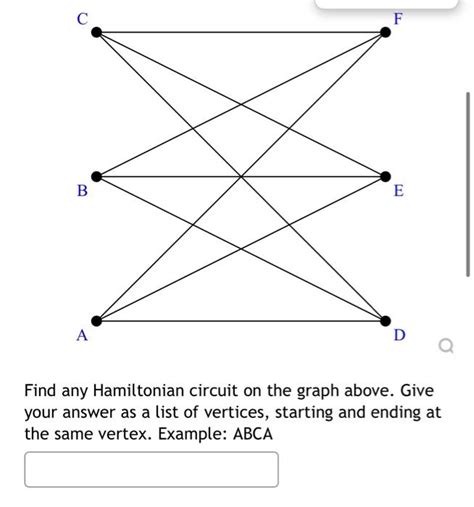 Solved Find Any Hamiltonian Circuit On The Graph Above Give