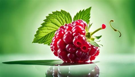 Red Raspberry With Lush Green Stem Delicious And Nutritious Premium
