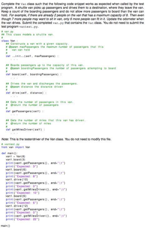 Solved Complete The Van Class Such That The Following Code