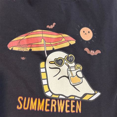 Summerween Cute Spooky Summer Ghost And Bat Whimsigoth Halloween Lover T Shirt Unisex Jersey