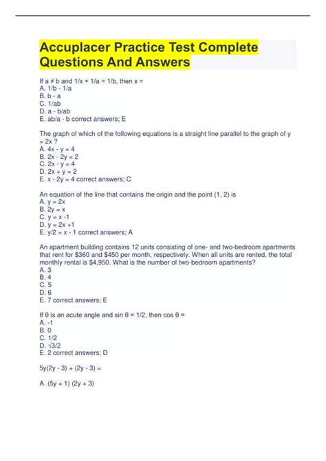 Accuplacer Practice Test Complete Questions And Answers Accuplacer Stuvia Us