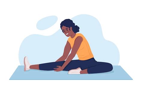 Mujer estiramiento entrenamiento 2d vector ilustración aislada Vector