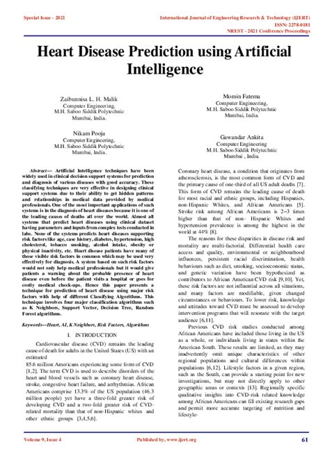 Pdf Heart Disease Prediction Using Artificial Intelligence