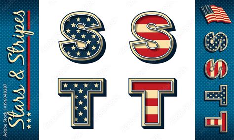 Letters S And T Stylized Vector Initials With Usa Flag Elements And Colors Isolated On White
