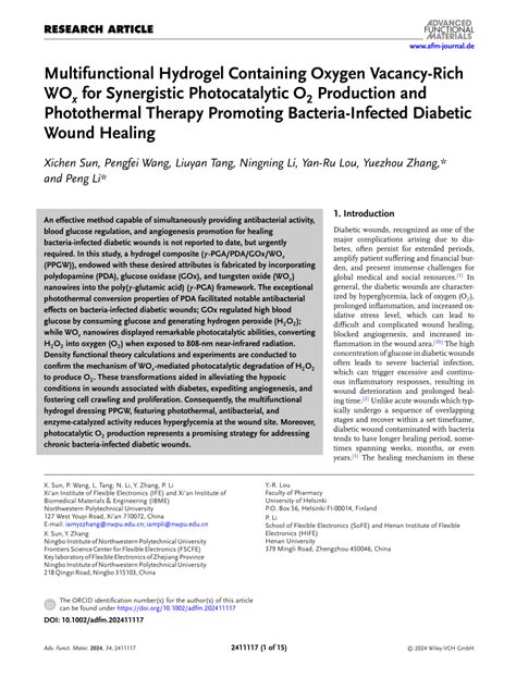 Multifunctional Hydrogel Containing Oxygen Vacancy‐rich Wox For Synergistic Photocatalytic O2