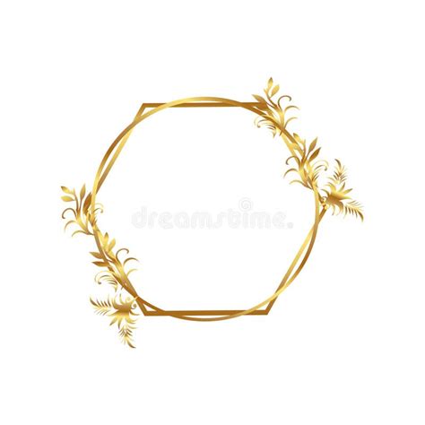 Golden Hexagonal Frame With Floral Accents Free Vector Illustration