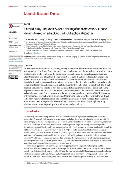 PDF Phased Array Ultrasonic S Scan Testing Of Near Detection Surface Defects Based On A