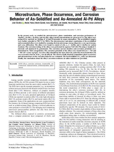 Pdf Microstructure Phase Occurrence And Corrosion Behavior Of As Solidified And As Annealed