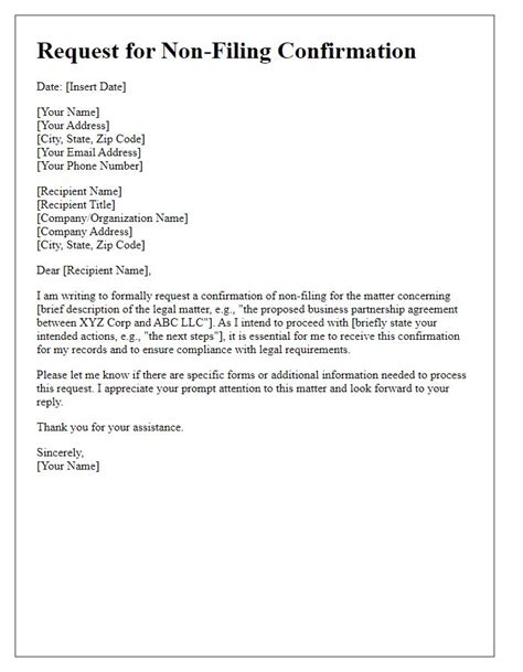 Letter Template For Request For Non Filing Confirmation Free Samples In Pdf Letterin