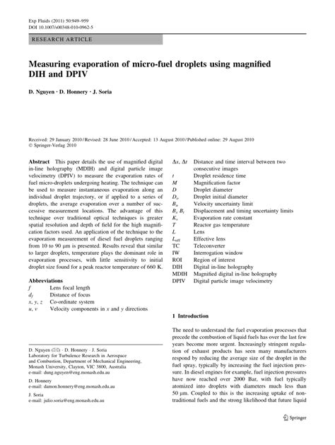 Pdf Measuring Evaporation Of Micro Fuel Droplets Using Magnified Dih And Dpiv