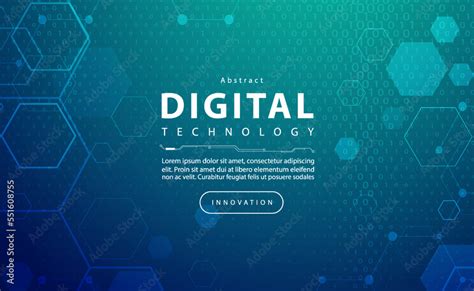 Digital Technology Banner Blue Green Background Concept Cyber