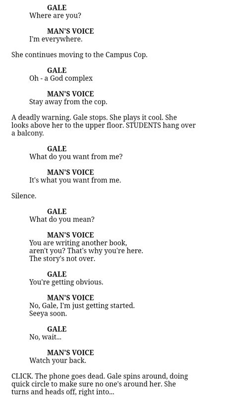 Gales Phone Call Dialogue With Ghostface From The Original Script Of