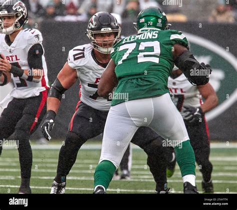 Atlanta Falcons Offensive Tackle Jake Matthews Looks To Block Against New York Jets