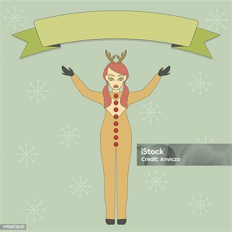 สาวน่ารักในชุดสูทของกวาง ภาพประกอบสต็อก ดาวน์โหลดรูปภาพตอนนี้ 2015 การทักทาย ท่าทาง