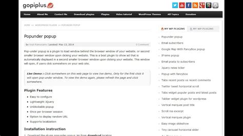 Popunder Popup Wordpress Plugin YouTube