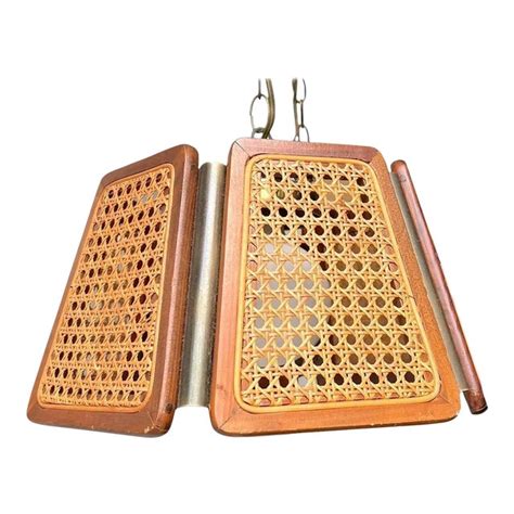 1970s Boho Chic Cane And Wood Pendant Light Chairish