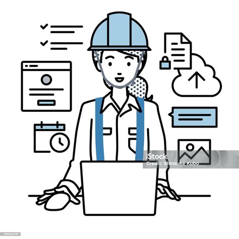 웹 사이트 검색 클라우드에서 파일 연구 공유 프로젝트 예약 관리 작업 구성 책상에서 팀과 의사 소통을 위해 랩톱 컴퓨터를 사용하여 건설 현장에서 일하는 여성 건축가에 대한