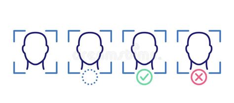 Facial Recognition Icon Set Identification And Biometric Security