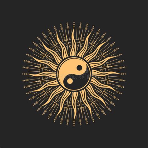 Yin Yang Symbol Inside Of Sun Occult Or Magic Sign Stock Illustration