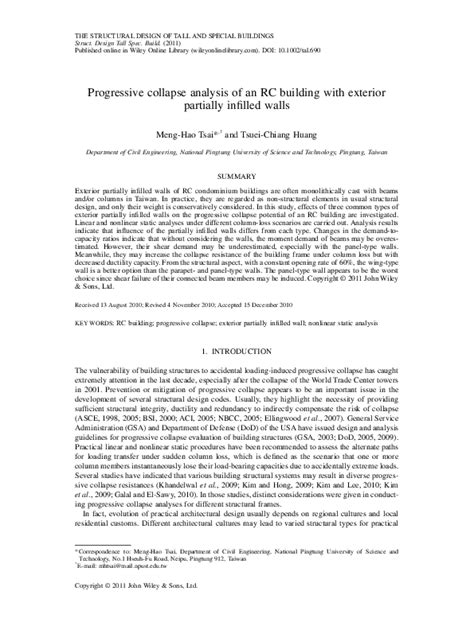 Pdf Progressive Collapse Analysis Of An Rc Building With Exterior Partially Infilled Walls