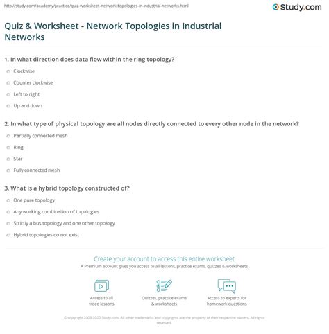 Quiz And Worksheet Network Topologies In Industrial Networks