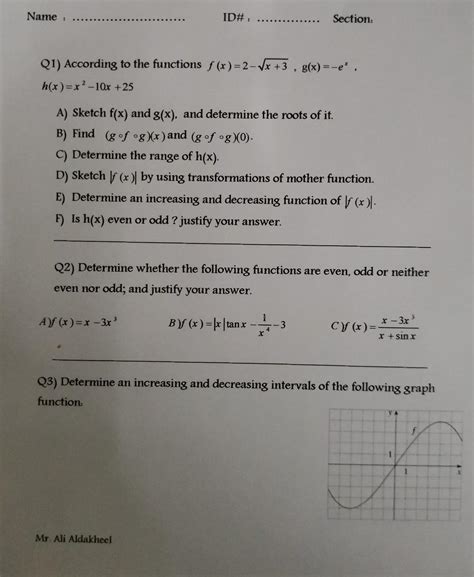 Solved Name ID Section Q1 According To The Functions Chegg Com
