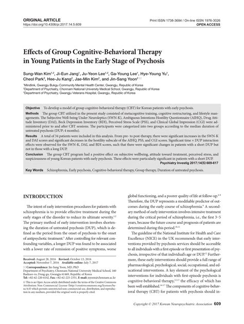 Pdf Effects Of Group Cognitive Behavioral Therapy In Young Patients