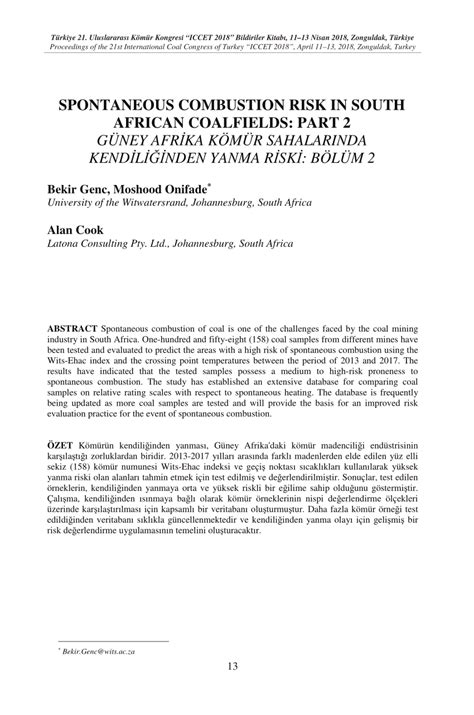 Pdf Spontaneous Combustion Risk On South African Coalfields Part 2