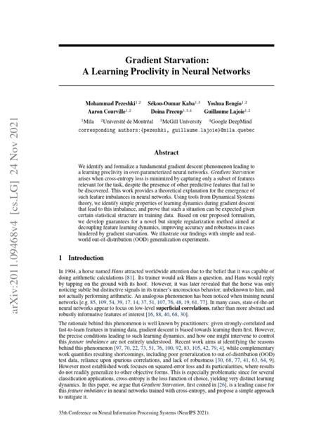 gradient starvation a learning proclivity in neural networks pdf
