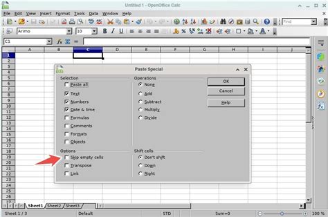 skip blanks while paste in libreoffice calc