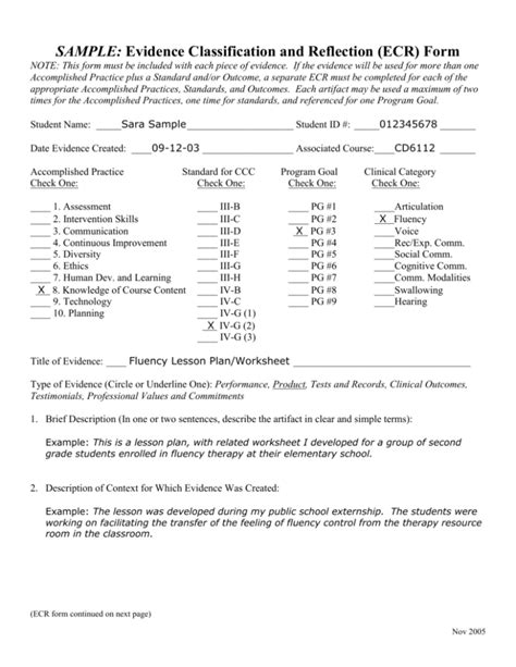 Evidence Classification Form For Fluency Therapy