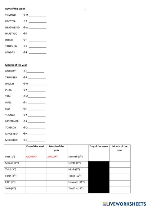 Days Months And Ordinal Numbers Worksheet Live Worksheets