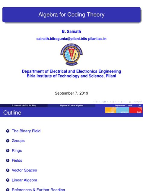 slides on algebra of coding theory pdf field mathematics ring