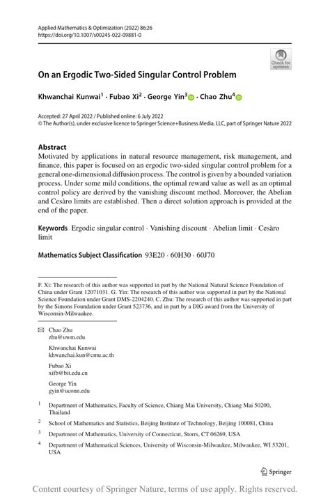 On An Ergodic Two Sided Singular Control Problem Request Pdf