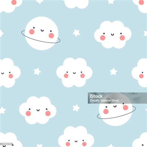 달 태양 구름 별 귀여운 원활한 패턴 만화 벡터 일러스트레이션 귀여운 카와이 만화 그려진 배경 격리된 배경 0명에 대한 스톡 벡터 아트 및 기타 이미지 Istock