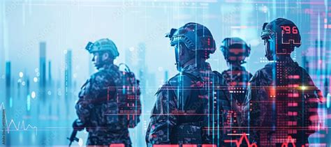 Military Army Soldier In Uniform With Technology Background Security