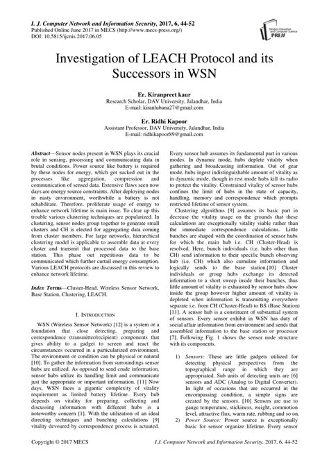 PDF Investigation Of LEACH Protocol And Its Successors In WSN